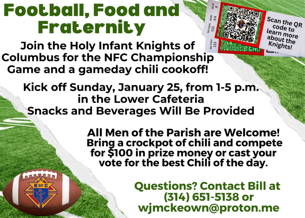 Football, Food & Fraternity - January 25 - Holy Infant Catholic Church